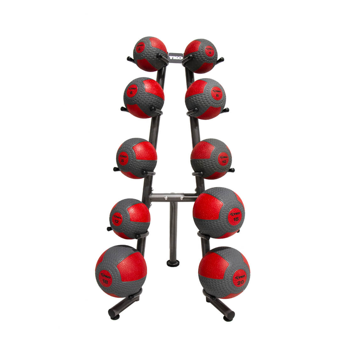 TKO 2lb Through 20lb Med Ball Set W/ 10 Ball Rack,1 Extra 8lb S849-CMB ...